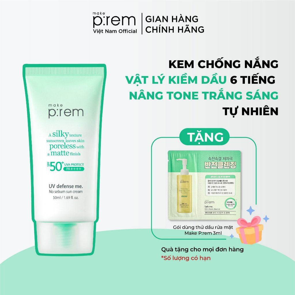 Kem Chống Nắng Vật Lý Make P:rem,KCN Hoá Học Kiềm Dầu Nâng Tone,UV Defense Me SPF50+ PA+++ 50ml ...