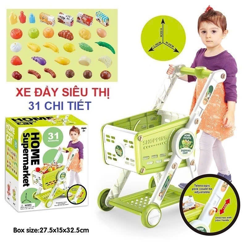 Đồ chơi nấu ăn-xe đẩy siêu thị 31 chi tiết cỡ lớn kèm hoa quả chất liệu ...