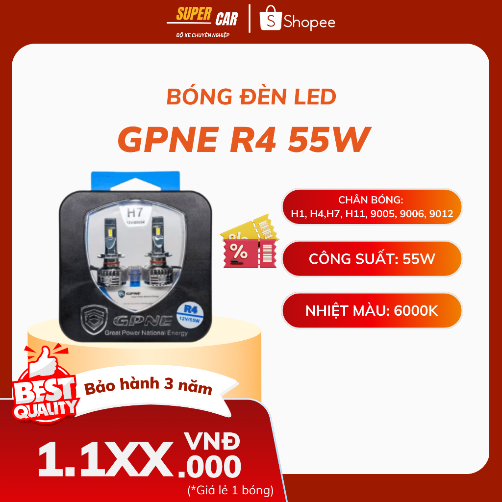 Bóng Led GPNE R4 Công Suất 55W Các Chân Cắm H1, H4, H7, H11, 9005, 9006 ...
