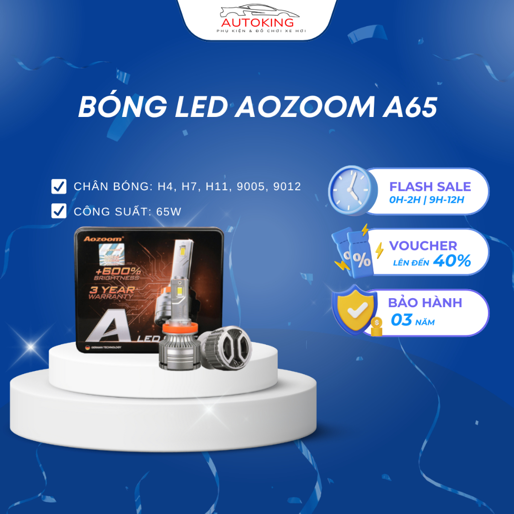 Cặp Bóng Led Aozoom A65 Công Suất 65W Cho Ô Tô Chân H4, H7, H11, 9005 ...