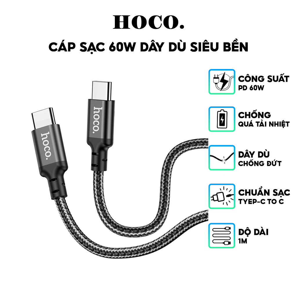 Cáp Sạc Nhanh 60W Chuẩn 2 Đầu Type-C, Dây Dù Siêu Bền Dành Cho IP15-16 ...