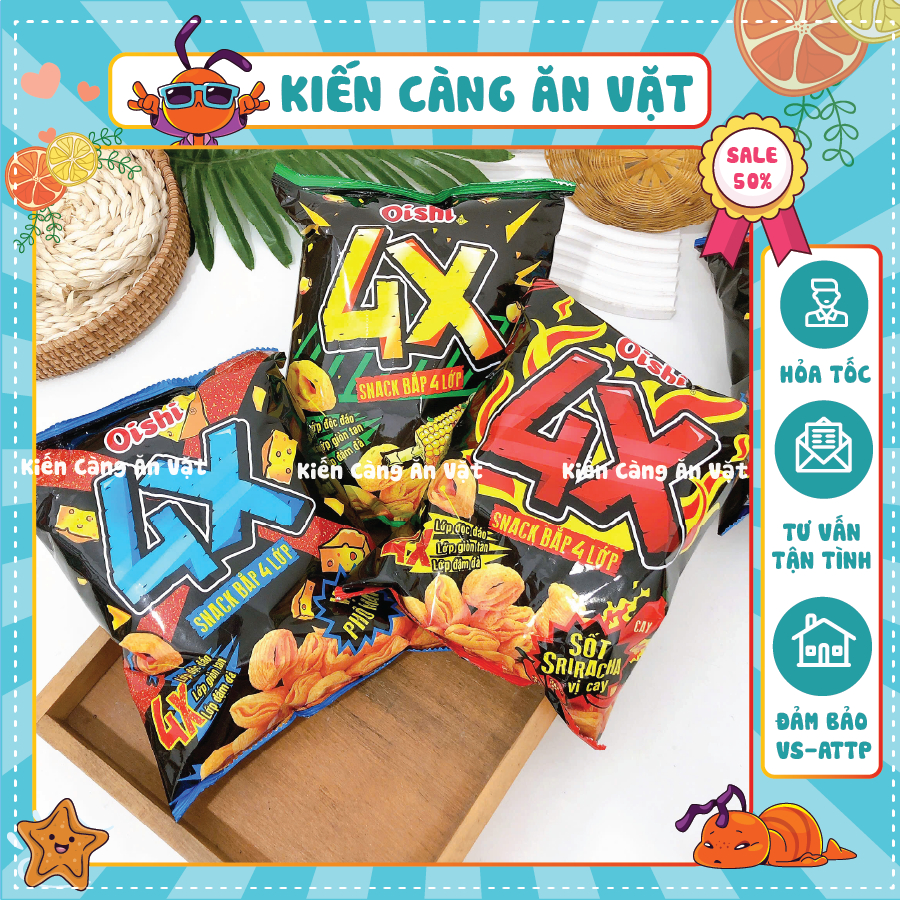 Bim Bim Snack Oishi Vị Sốt SRIRACHA, vị Phô Mai, Bắp Bơ 4X 4 lớp cay ...