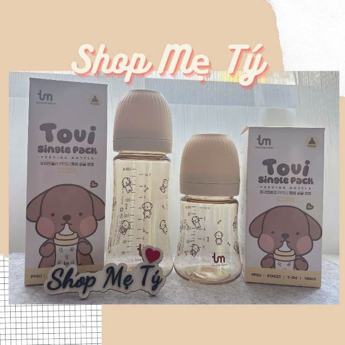 Bình sữa Tovi and Molly Cún/ Mèo Hàn Quốc size 180ml/ 280ml gắn núm Moyuum được (DOTTODOT ...