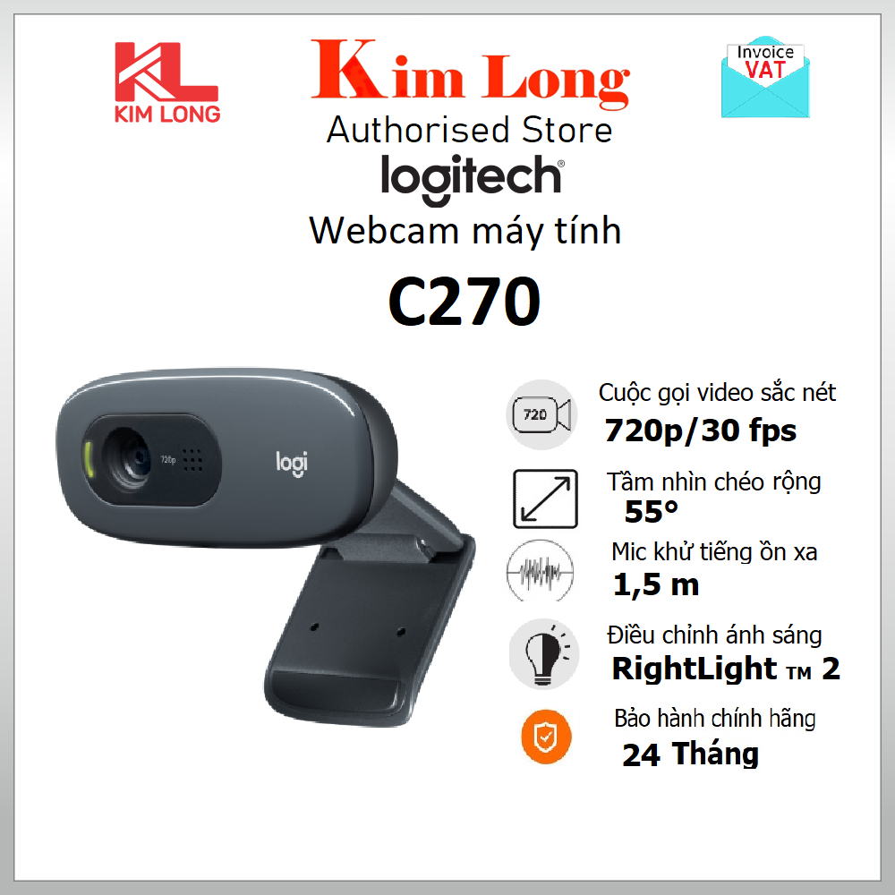 Webcam Logitech C270 HD (1280x720p) - Bảo hành 2 Năm chính hãng ...