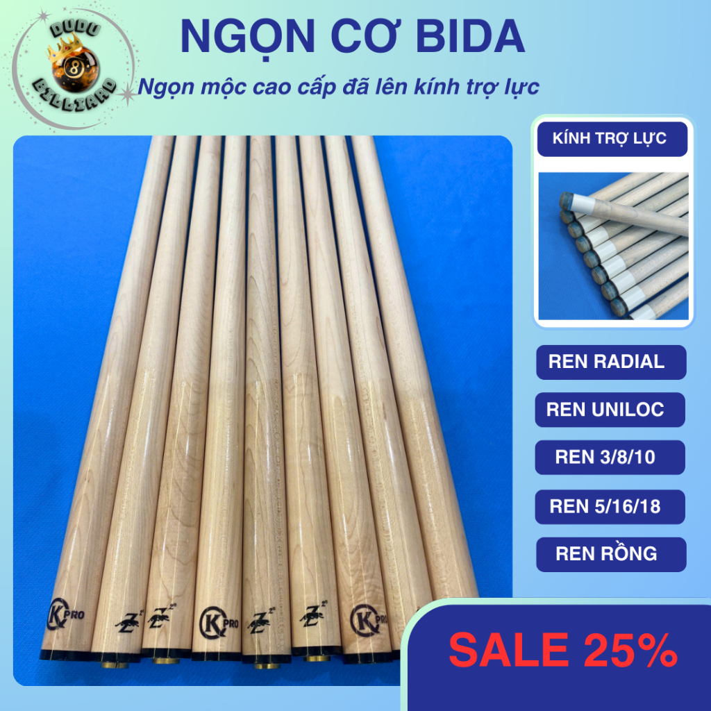 Lẻ Ngọn cơ bida cao cấp- Ngọn mộc ren Uniloc, Radial, 3/8-10, 5/16-18 ...