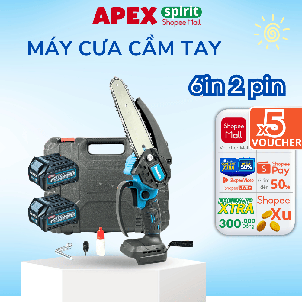 Máy cưa xích pin 5 Cell cầm tay cưa gỗ mini dùng pin MAKITA 199V lõi ...