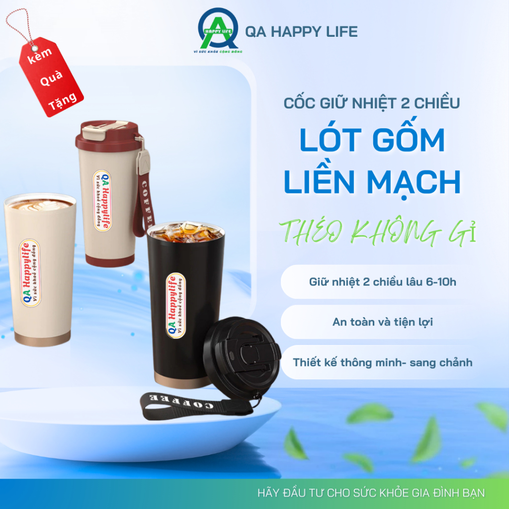Cốc giữ nhiệt 2 chiều 530ml QA Happylife có lót gốm cách nhiệt, thép không gỉ 316 giữ nhiệt 6-8h ...