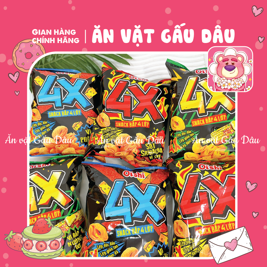 Bim Bim Snack Oishi Vị Sốt SRIRACHA, vị Phô Mai, Bắp Bơ 4X 4 lớp cay ...