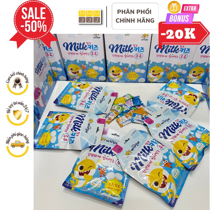 Kẹo sữa non Canxi Pinkfong Baby Shark bổ sung canxi, kẽm giúp bé ăn ...