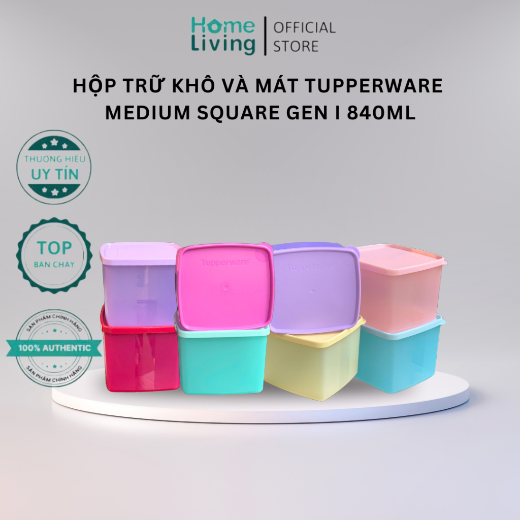 Bộ Trữ Khô & Mát TUPPERWARE Medium Square Round Gen I 840ML Màu Ngẫu ...