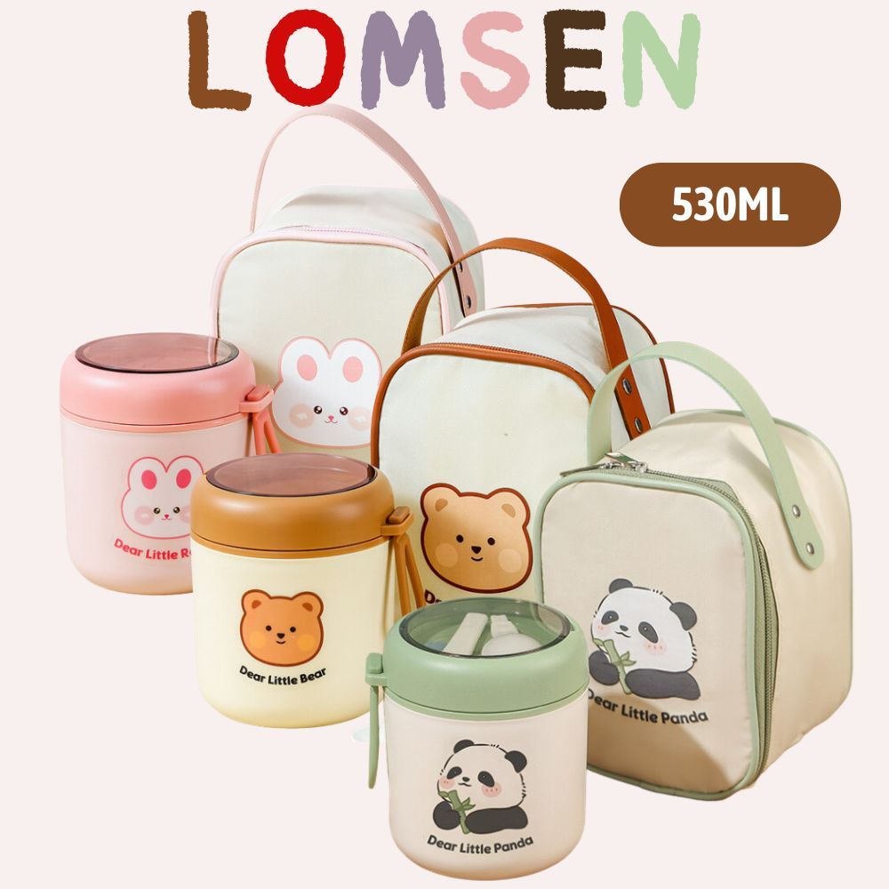 Bình ủ cháo, hộp đựng canh giữ nhiệt lõi inox 304 LOMSEN 530ml kèm muỗng đựng thức ăn cho bé 2 ...