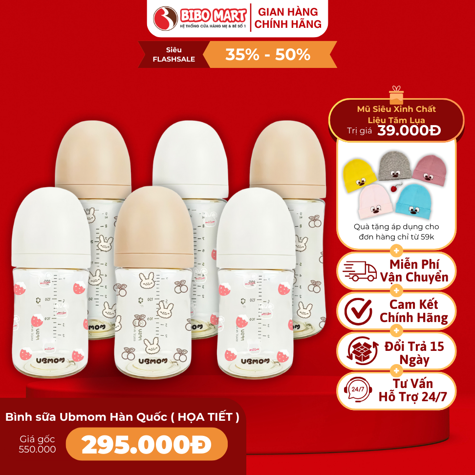 Bình Sữa Ubmom Hàn Quốc Họa Tiết PPSU (120ml/200ml/280ml) - Chọn Núm Phù Hợp, Cam Kết Chính Hãng ...