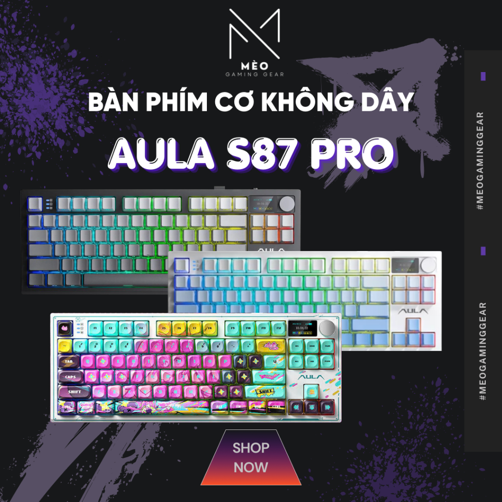 Bàn phím cơ không dây AULA S87 PRO - Mạch xuôi - LED RGB - Màn hình TFT + Núm xoay | Shopee Việt Nam