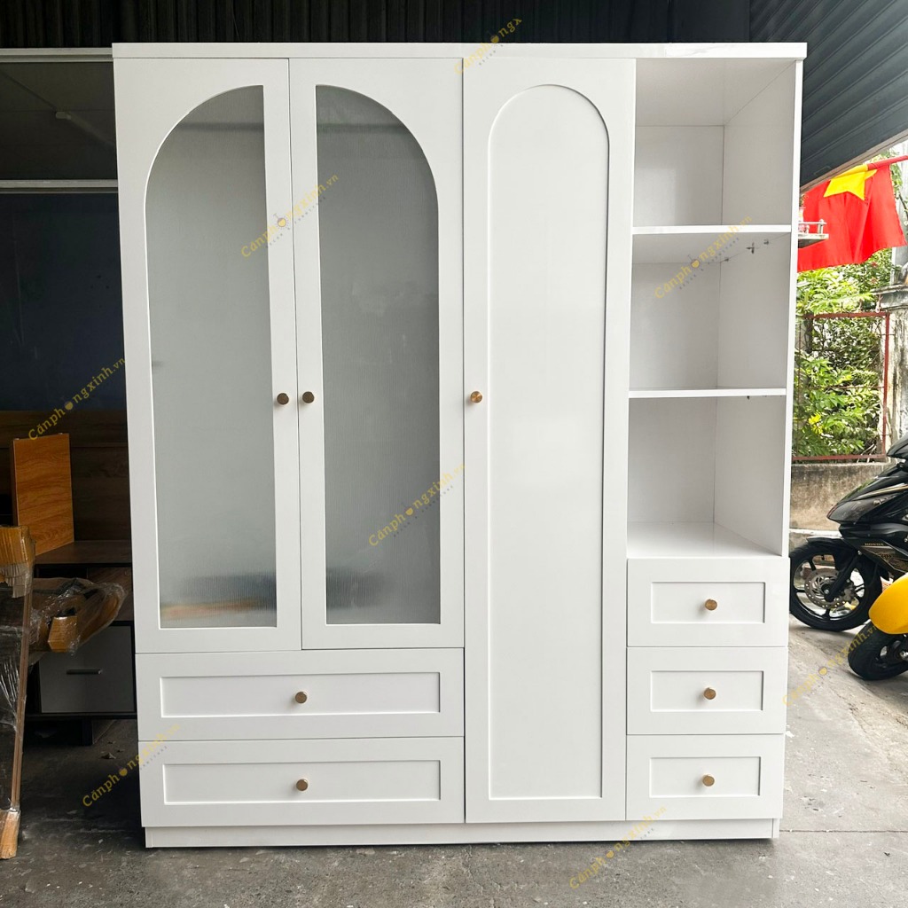 Tủ quần áo, tủ áo cánh pano sơn 2K, có kệ hộc trang trí đa năng, gỗ cn MDF, CPX-T86 | Shopee ...