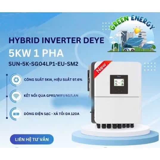 BIẾN TẦN HÒA LƯỚI CÓ LƯU TRỮ - Inverter Hybrid Deye 5kW 1 Pha / SUN-5K-SG04LP1- EU-SM2 | Shopee ...