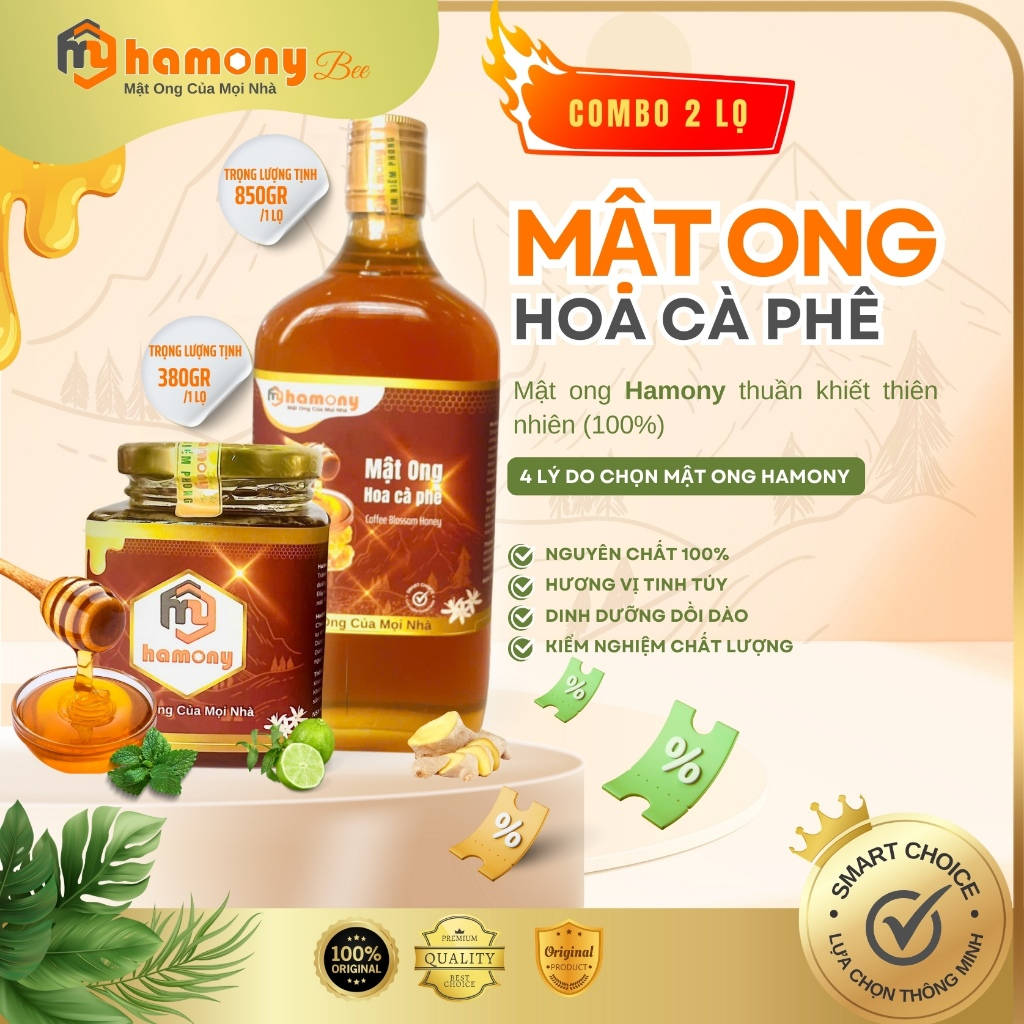 COMBO 2 chai mật ong hoa cà phê Hamony 850gram và 380gram | Shopee Việt Nam