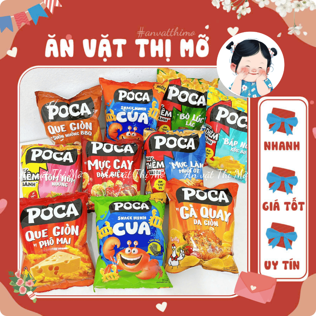 Snack POCA gói 33gr đầy đủ các hương vị : Mực Lăn - Bò - Tôm … Bim bim ...