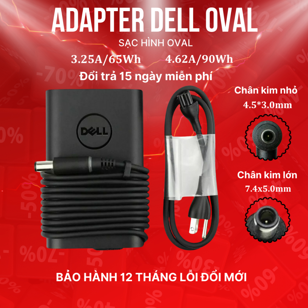 Sạc Laptop DELL OVAL 19.5V-3.34A/4.62A 65W/90W Sạc DELL chữ nhật Chân ...
