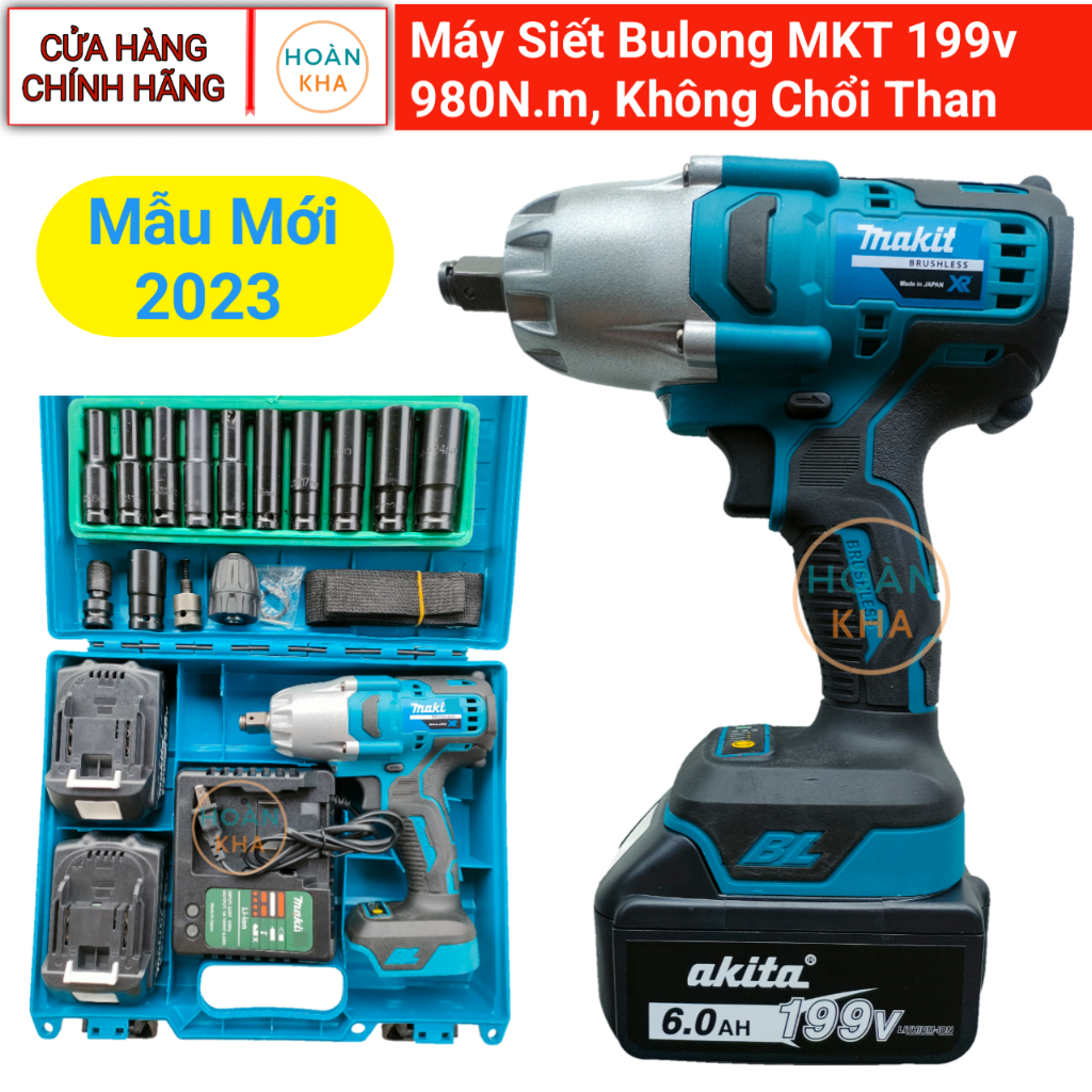 Máy siết bulong pin MKT 199v 980N.m, không chổi than, lực siết mạnh, tốc độ cao | Shopee Việt Nam