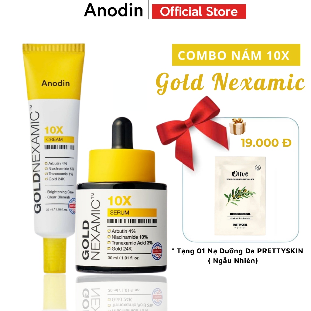 Combo kem dưỡng Gold nexamic 10X ,Serum Gold nexamic 10X ,Làm trắng,xóa mờ thâm nám sạm đa tầng ...