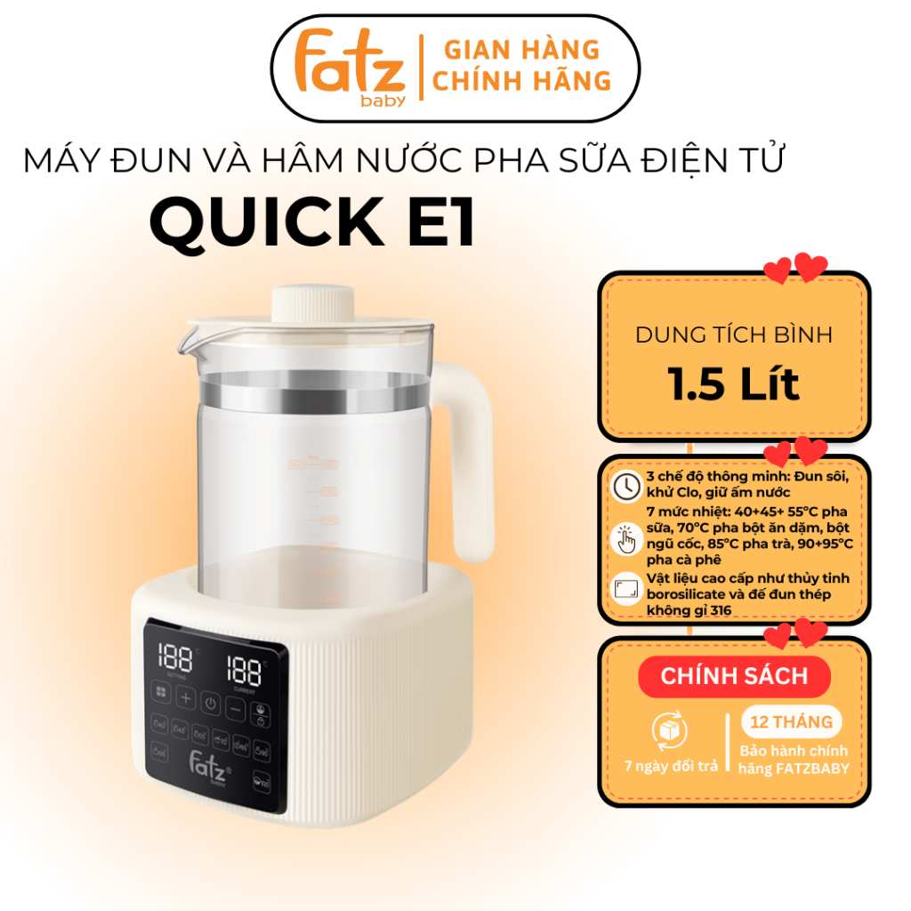 Máy đun và hâm nước pha sữa điện tử Fatzbaby Quick E1 FB3562BK Đun sôi ...