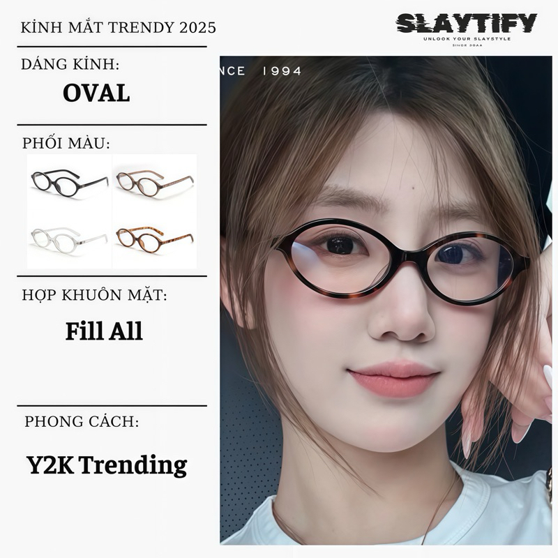Gọng kính Oval tròn Ly Phạm loại 1 gọng lắp cận TR90 bền nhẹ cao cấp thời trang Y2K da beo giả ...