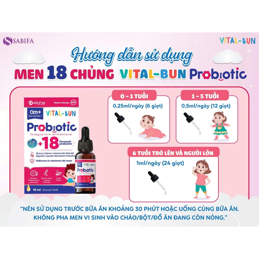 Men Vi Sinh Probiotic 0m+ Vital Bun 18 chùng dùng được cho bé từ 0m 10ml | Shopee Việt Nam