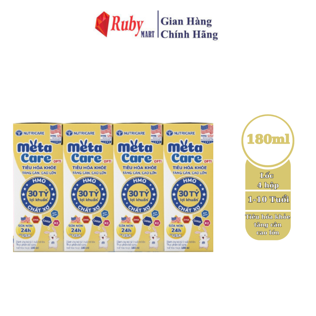 Lốc 4 hộp sữa bột pha sẵn Nutricare Metacare Opti 180ml tiêu hóa khỏe, tăng cân, cao lớn ...