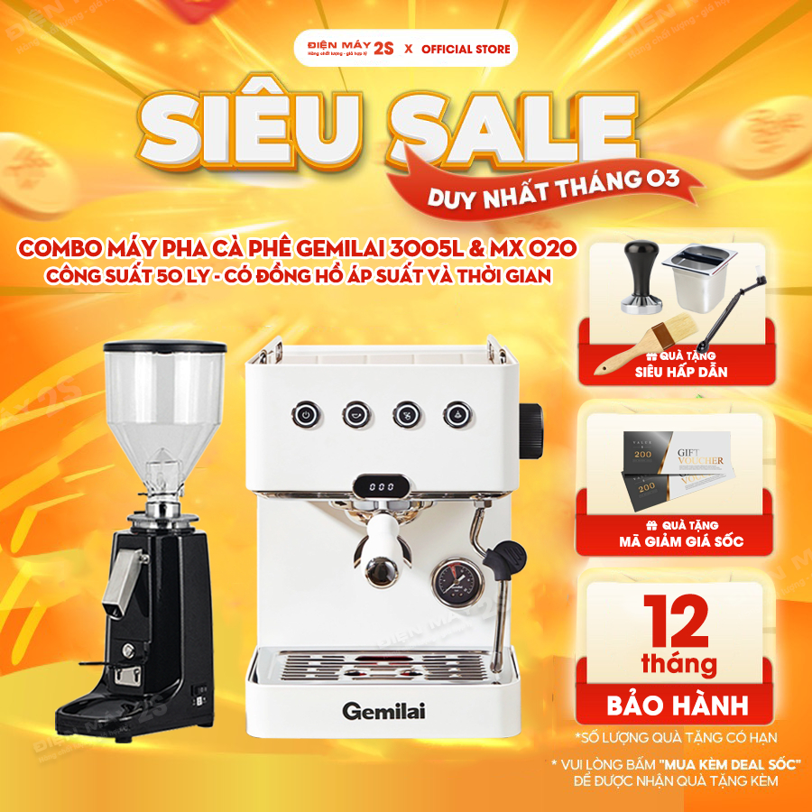 [HCM-Hàng sẵn] Combo Máy Pha Cà Phê Gemilai CRM 3005L Và Máy Xay Cafe ...