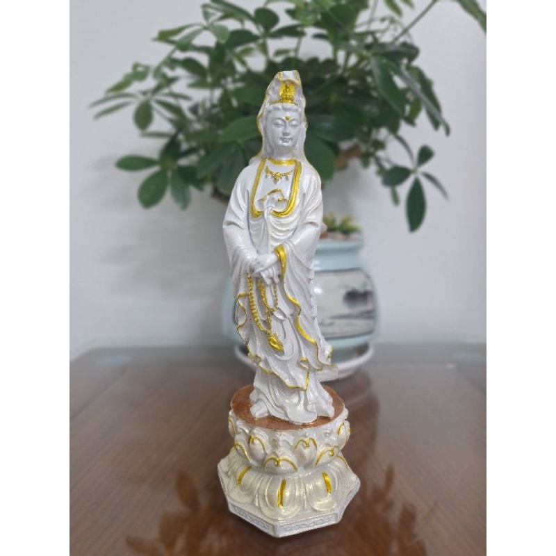 Tượng Quan Thế Âm đứng tòa sen cầm tràng hạt cao 21cm | Shopee Việt Nam