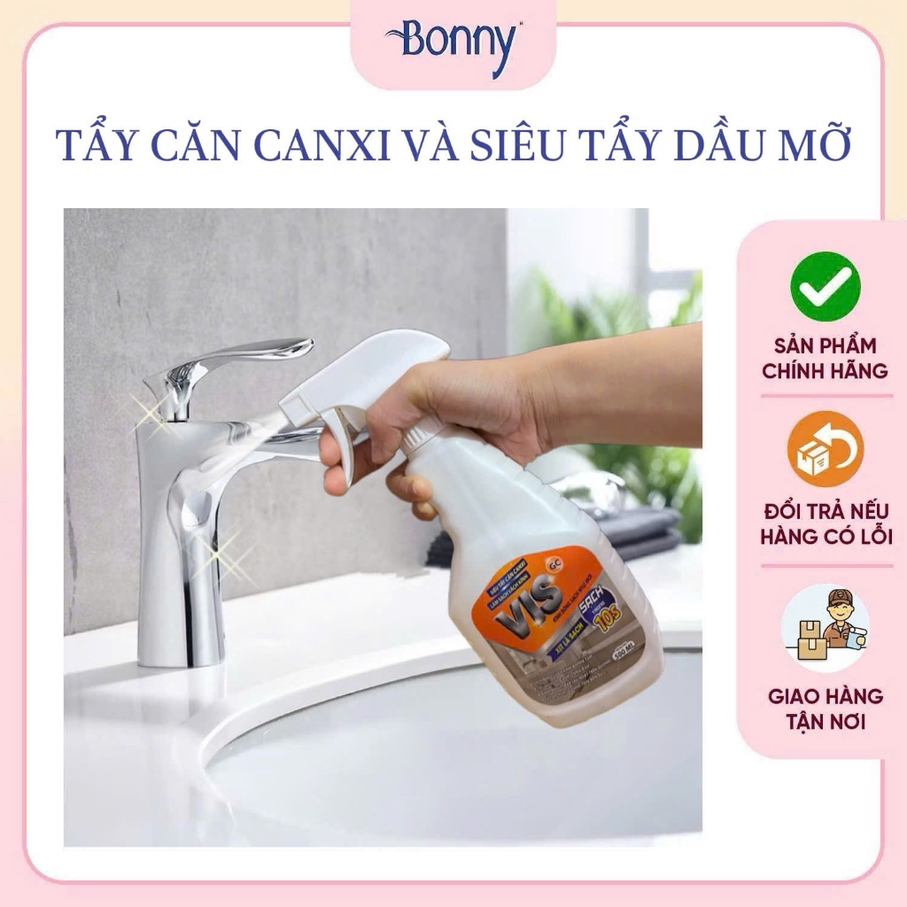 Tẩy cặn canxi, chai tẩy đa năng tẩy kính, vòi sen, bồn sứ, chậu tắm ...
