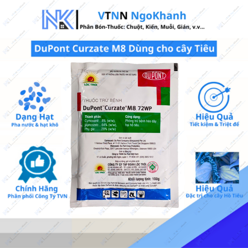 DuPont Curzate M8 72WP Lộc Trời gói 100g héo dây, sương mai cho cây ...