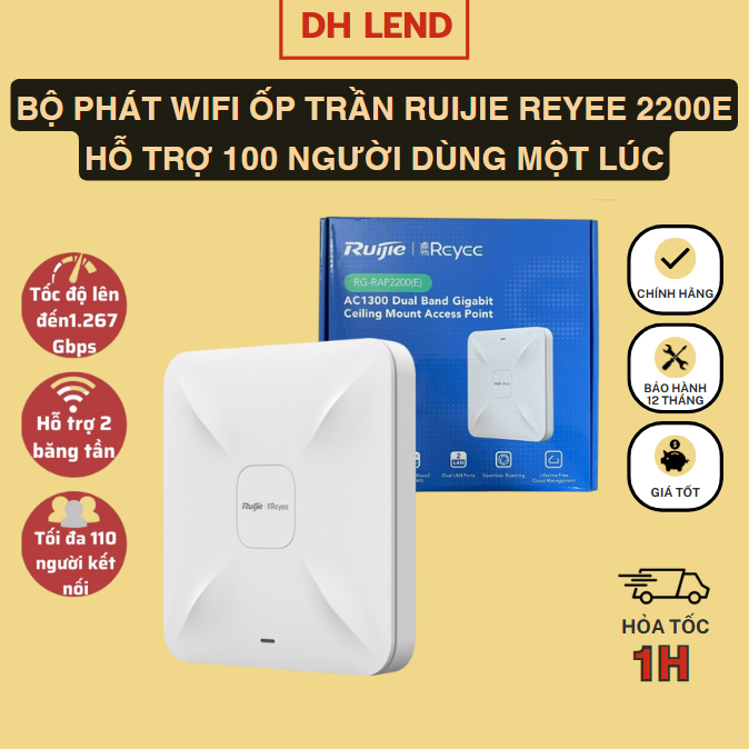 Bộ phát WiFi ốp trần Ruijie Reyee 2200E hỗ trợ 100 người dùng một lúc ...