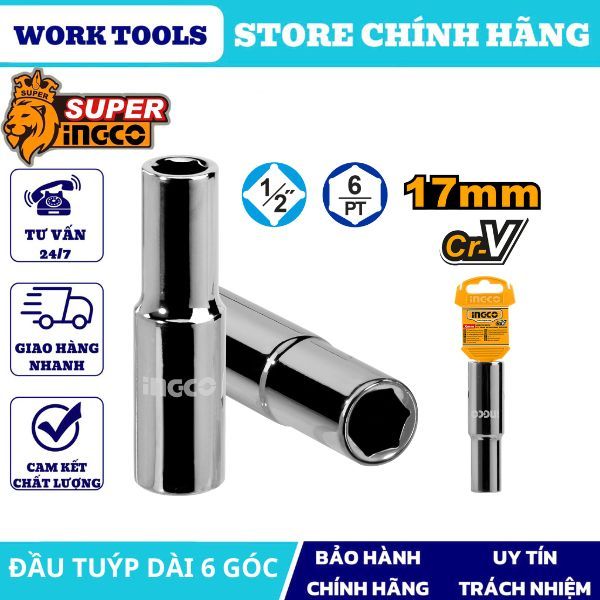ĐỒ NGHỀ INGCO Đầu tuýp dài 6 góc 1/2INCH 17MM - 18M - 19MM HHAST12173L - HHAST12183L ...