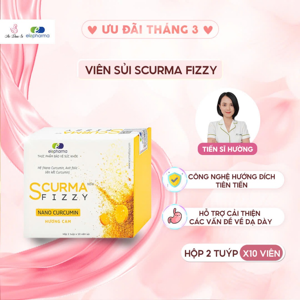 Viên sủi tinh chất nghệ Curcumin Scurma Fizzy hỗ trợ tiêu hoá hộp 2 ...