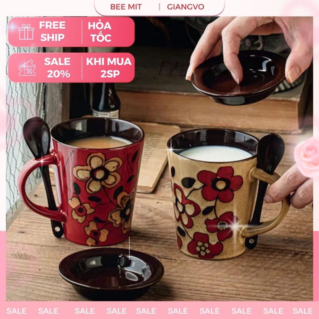 Cốc Sứ Uống Coffee/ Trà Kèm Nắp Đậy + Thìa + Hộp Làm Quà Tặng DT350ml ...