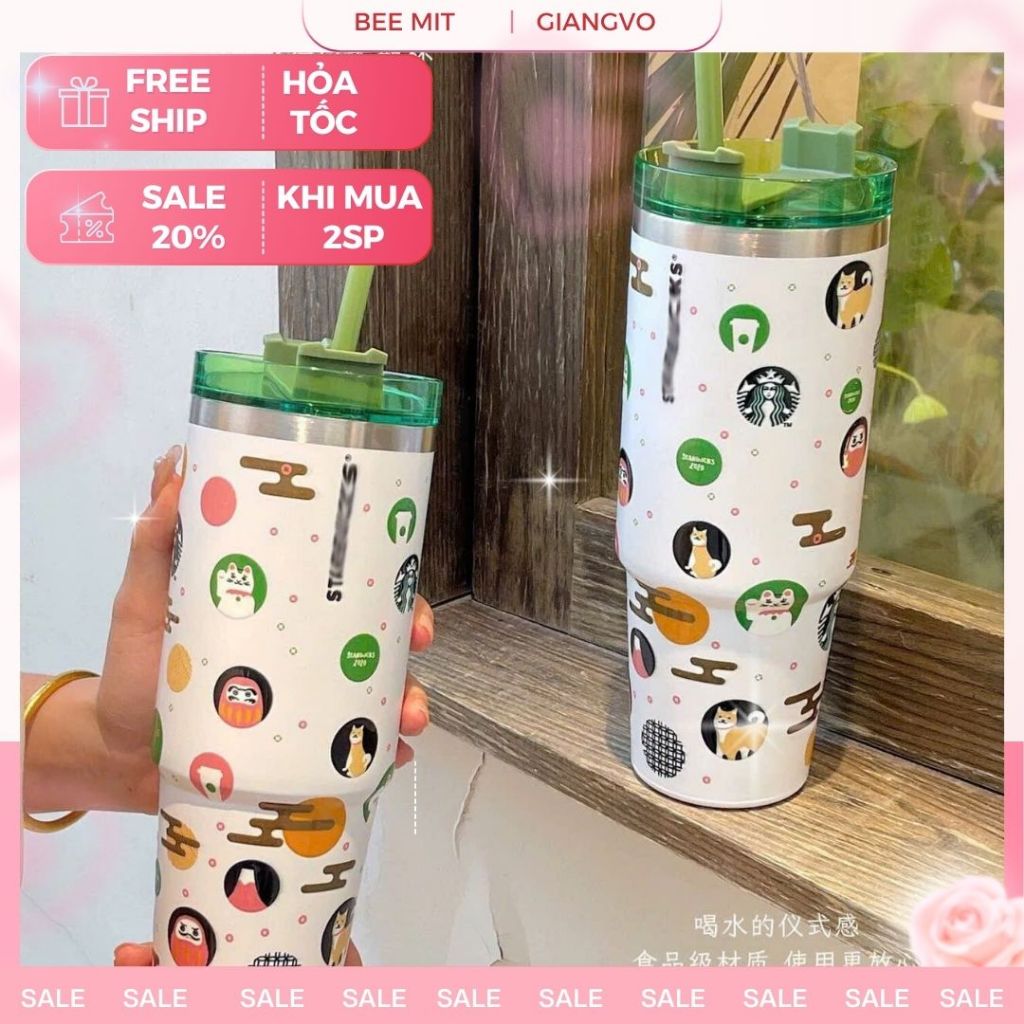 Ly giữ nhiệt Coffee Story Starbucks 900ml, bình nước ong vàng tặng kèm ...
