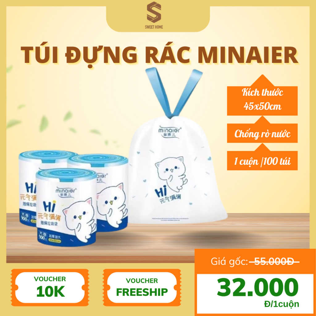 Túi đựng rác minier SWEET HOME túi rác tự phân hủy có dây rút tiện lợi ...