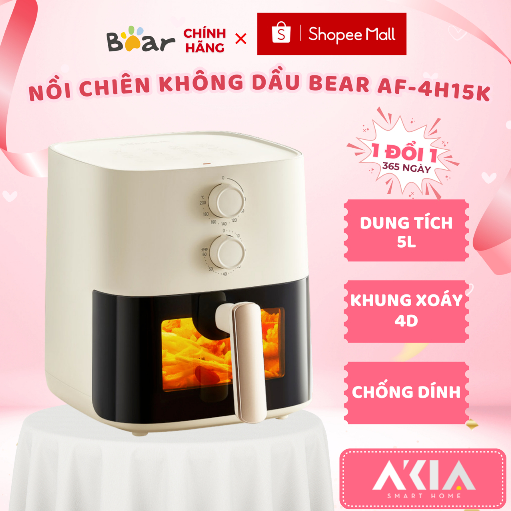 Nồi Chiên Không Dầu 5L Bear AF-4H15K - Công suất 1500W, Mặt kính trong suốt | Shopee Việt Nam
