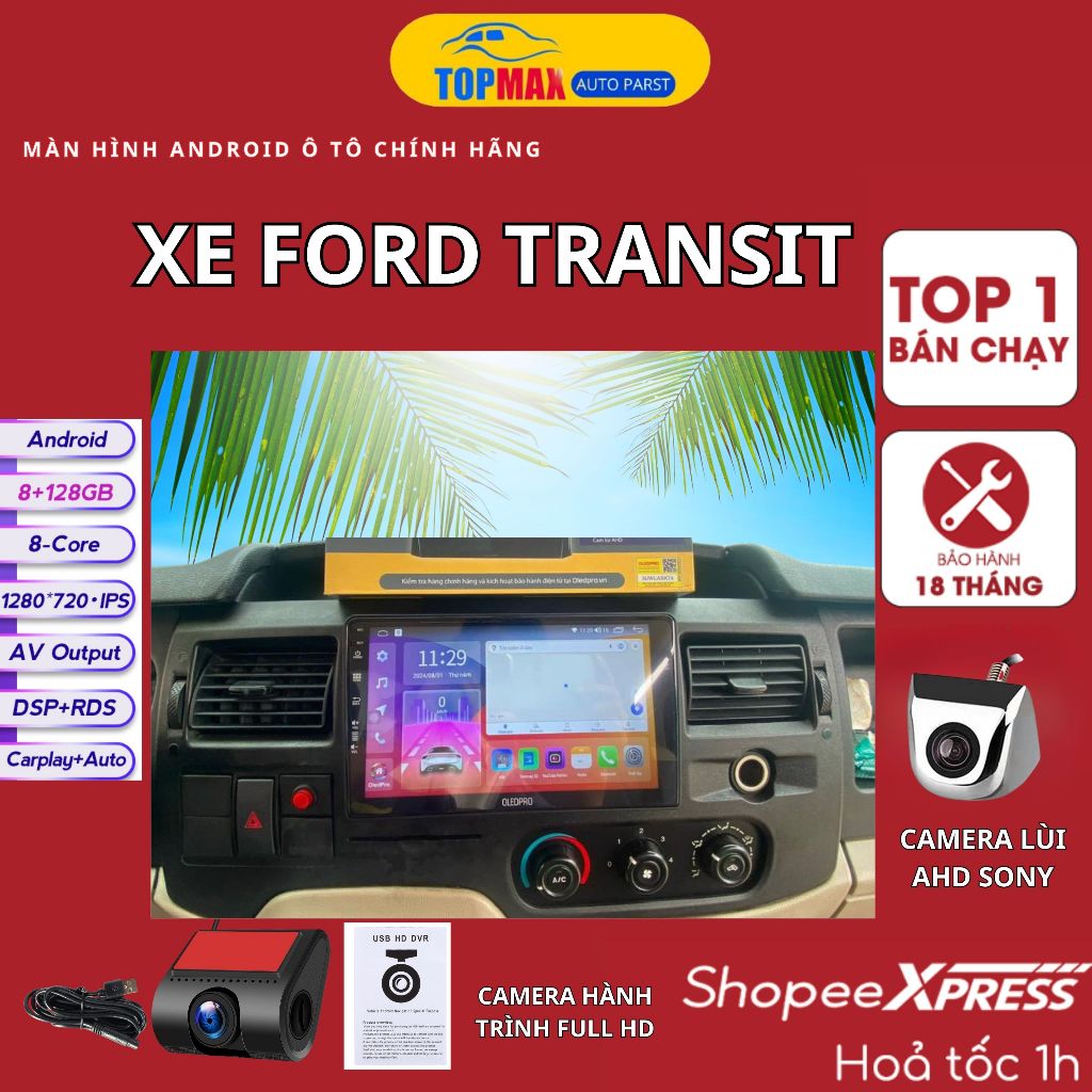 Màn hình Android Ô tô 9 inch 10 inch Xe Ford Transit nghe nhạc xem phim ...