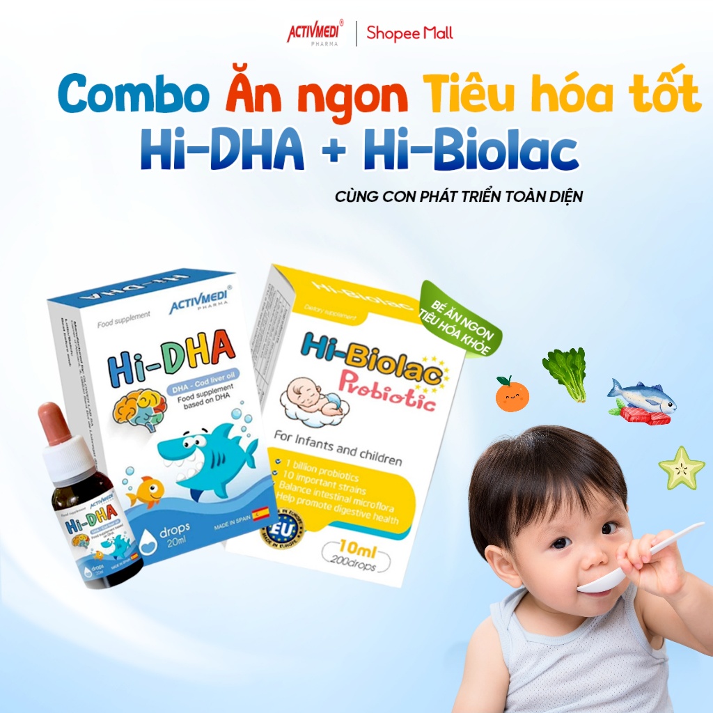 Combo cho bé ngủ ngon tiêu hóa tốt gồm Hi DHA (DHA thuần) và Hi Biolac (Men 10 chủng) | Shopee ...