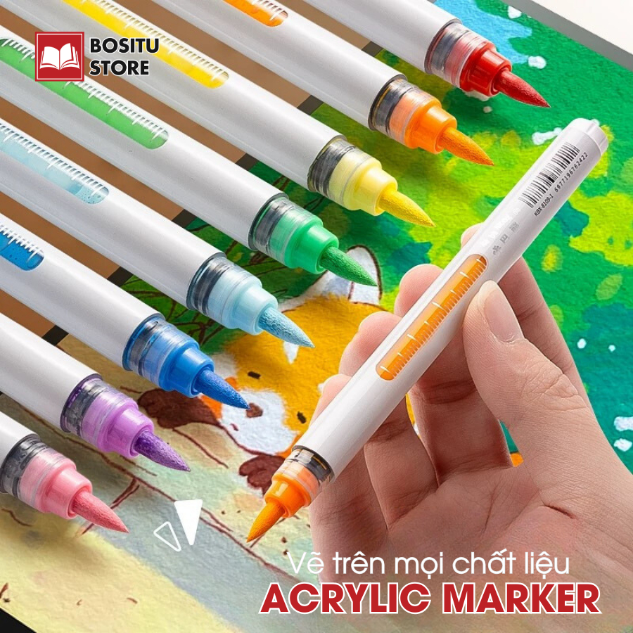 Bút Màu Vẽ Acrylic Marker Đầu Lông Mềm Cao Cấp - TẶNG VỞ VẼ, Bút Màu ...