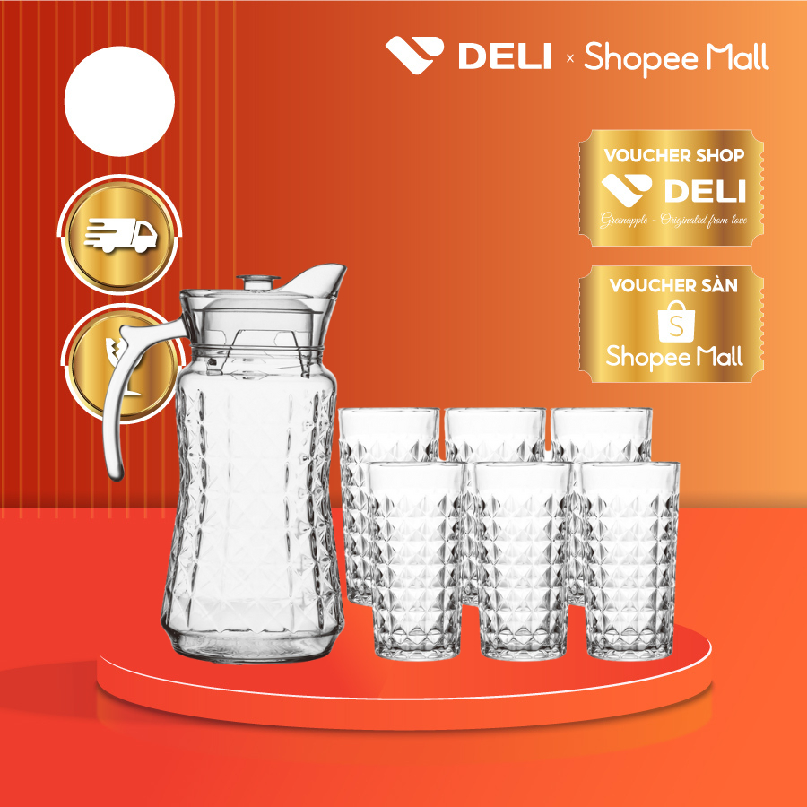 Bộ Bình Ly Thủy Tinh Deli Bright 7 món - DEYZH-33/L7 | Shopee Việt Nam
