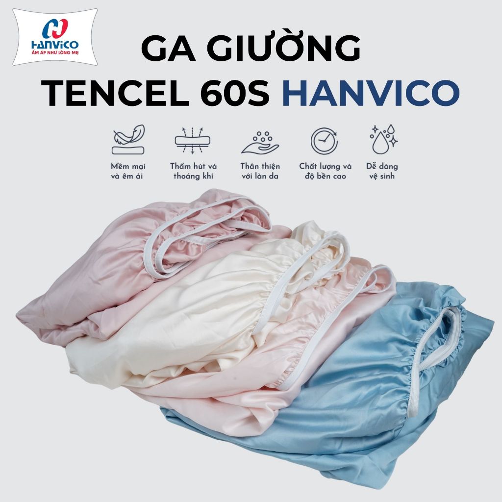 Ga giường Lụa Tencel 60s HANVICO cao cấp trơn màu, drap bo chun trải ...