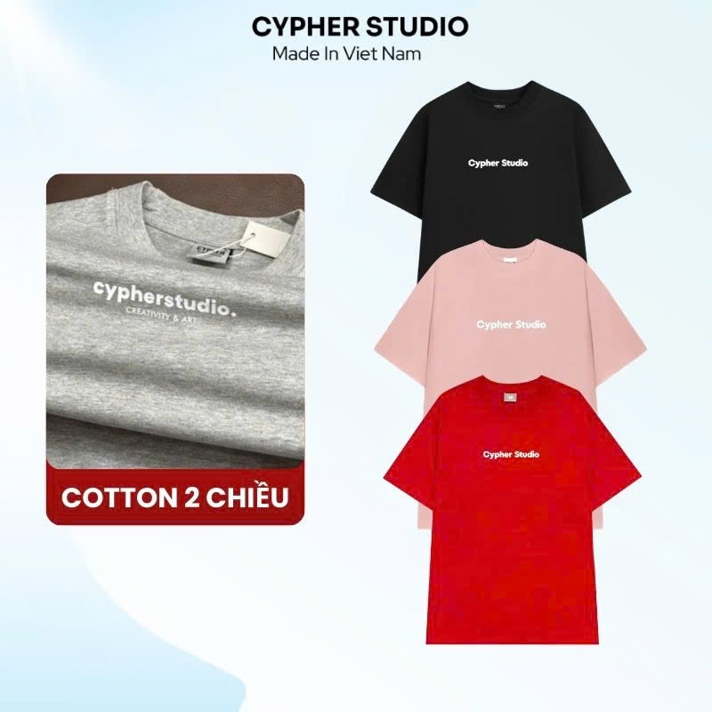 AP 06 Áo Thun Basic In Logo CYPHER STUDIO Mặt Trước Cotton 260 gsm Tay Lỡ Form Rộng Nam Nữ Overs ...