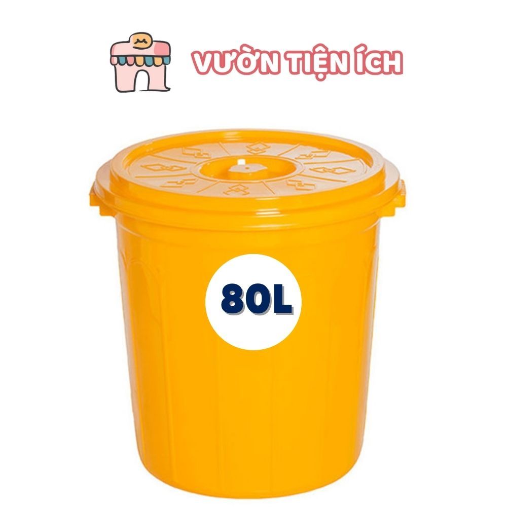 Thùng Nhựa Đựng Nước, Đựng Gạo 80L - Đường Kính 52.5cm, Cao 53cm, Có Nắp Và Quai Xách, Nhựa PP ...