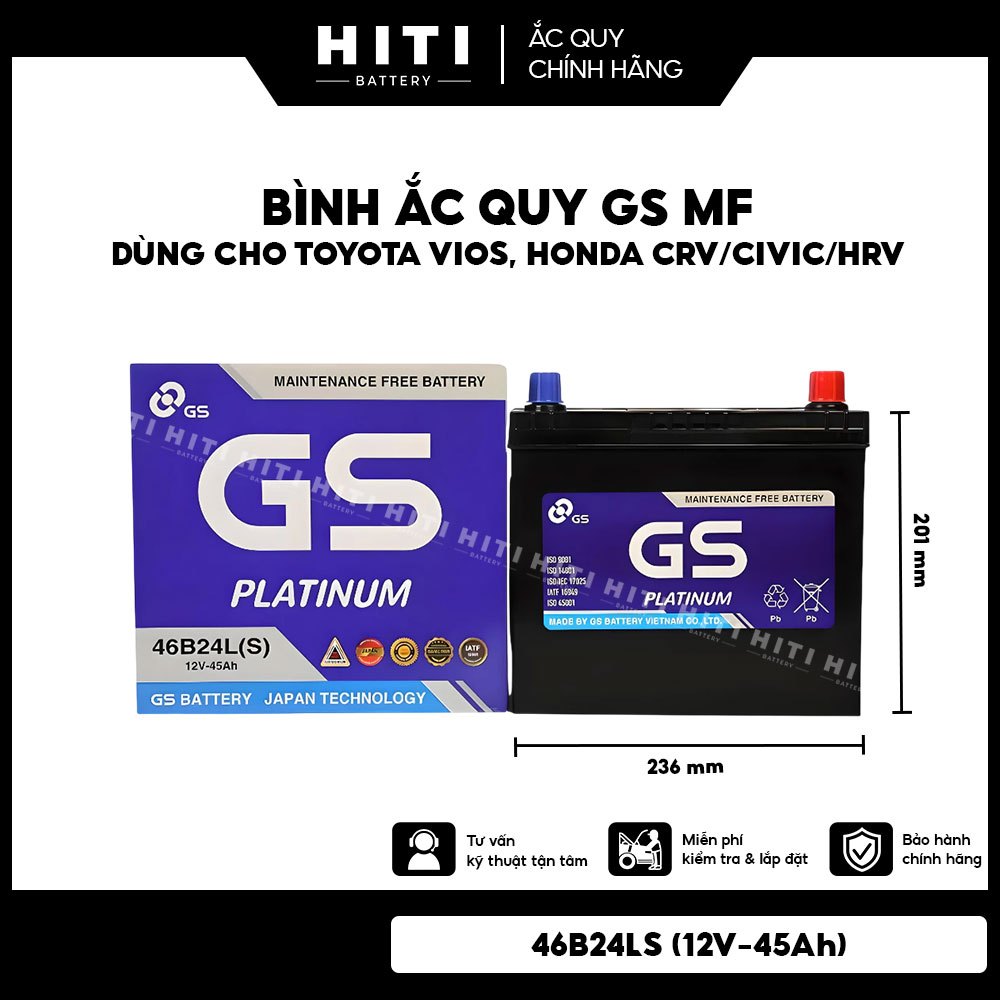 Bình ắc quy GS MF 46B24LS (12V-45Ah) dùng cho Toyota Vios, Honda CRV/Civic/HRV | Shopee Việt Nam