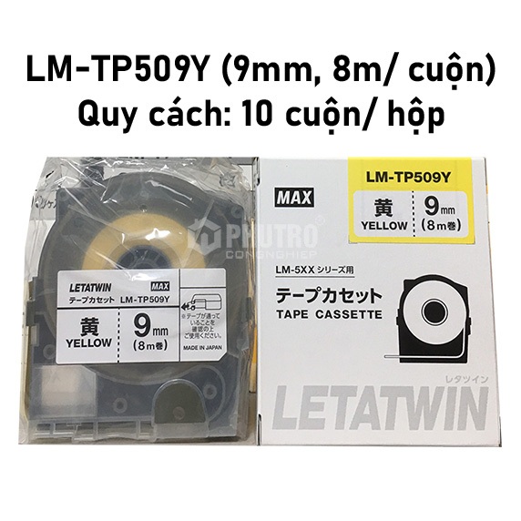 Nhãn vàng LM-TP509Y (9mm, 8m/ cuộn) chính hãng MAX JAPAN dùng cho máy ...