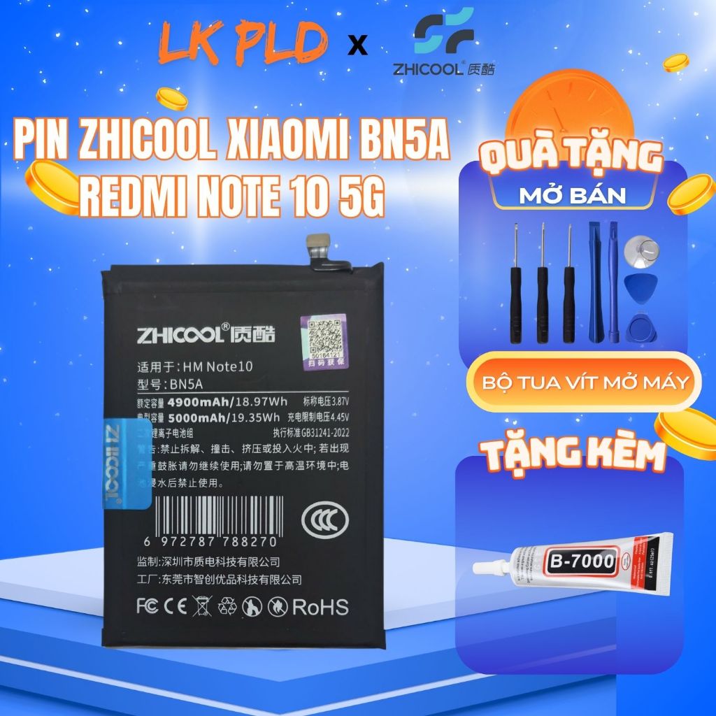 Pin Redmi Note 10 5G, Mã pin BN5A hãng Zhicool, Tặng kèm bộ tua vít mở ...