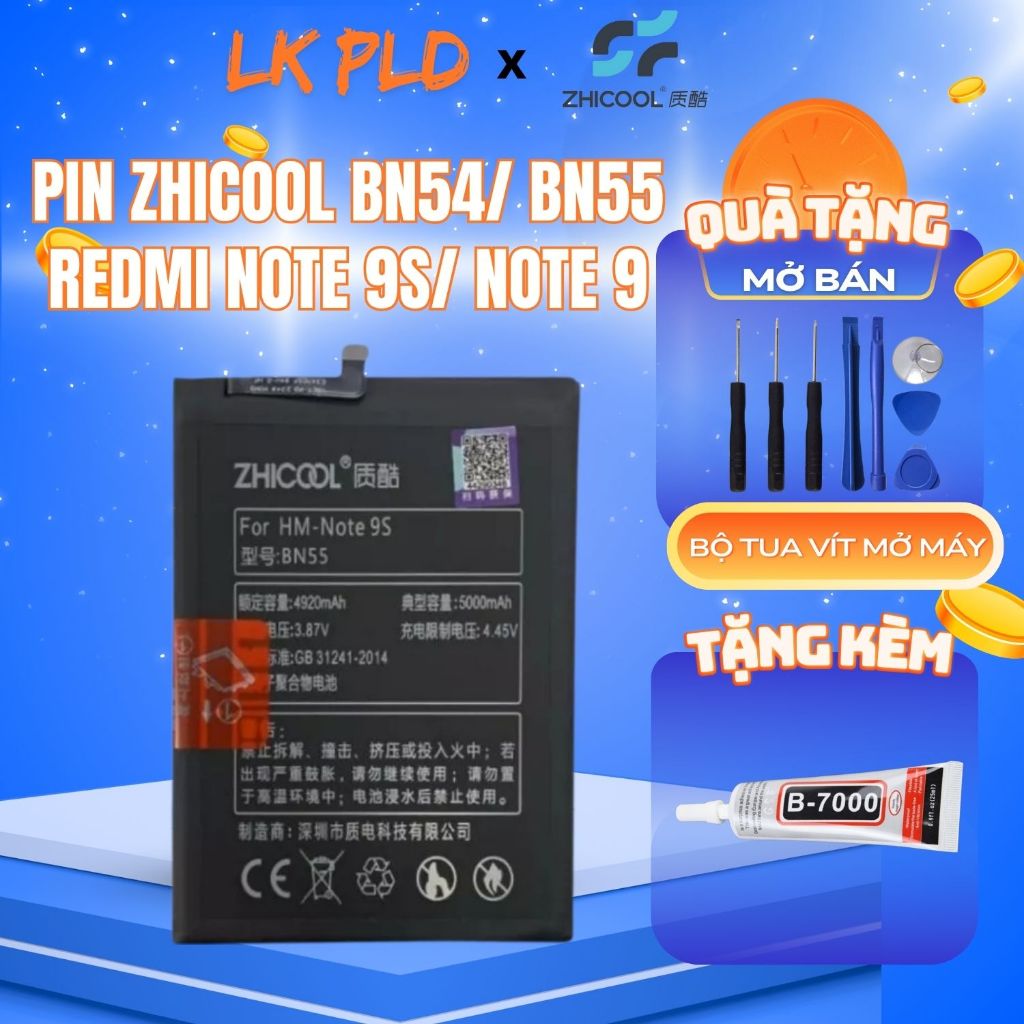 Pin Xiaomi Redmi Note 9S Zhicool, Mã pin BN55, Dung lượng 5000mAh,Tặng ...